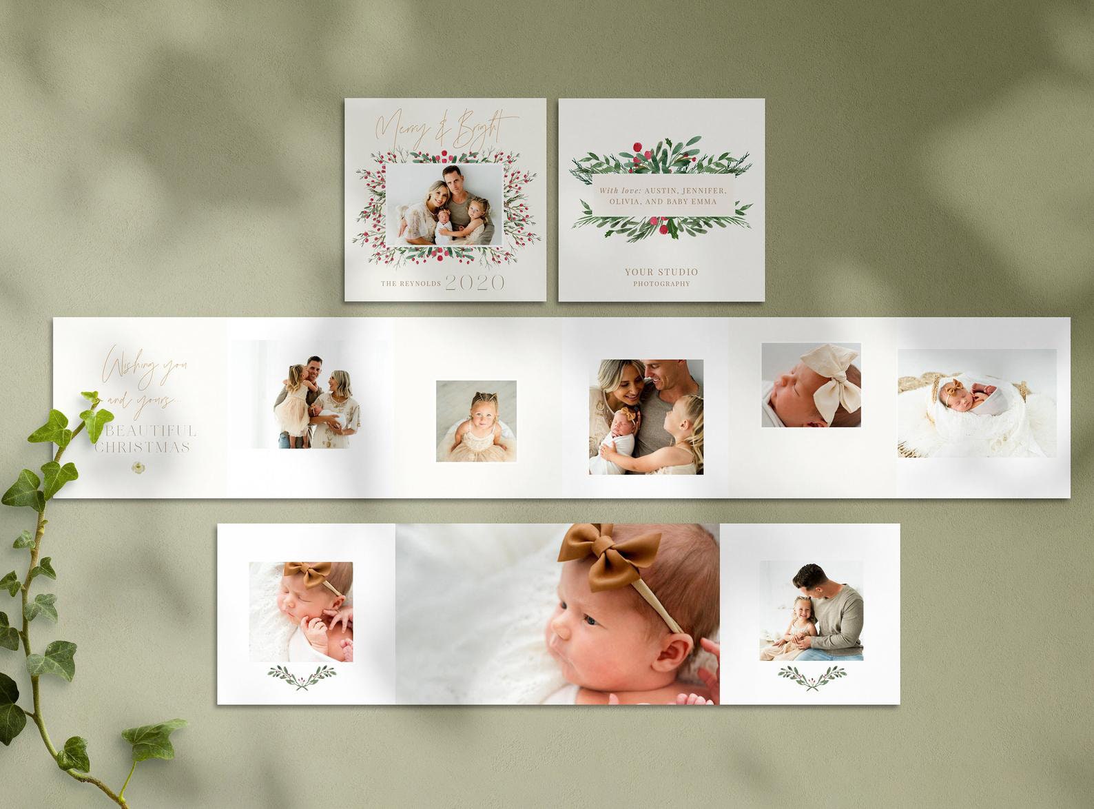 Christmas Photo Card Template Bundle Flat Card 3x3 Accordion | Etsy