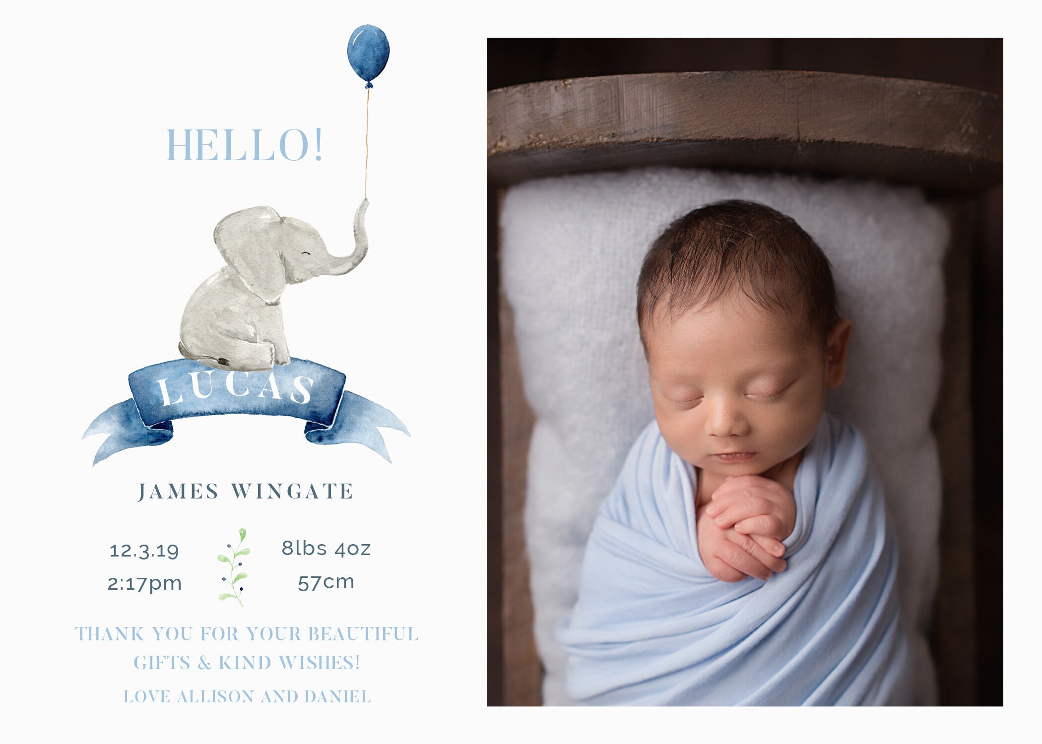 Baby Elephant Boy Birth Announcement Birth Announcement | Etsy