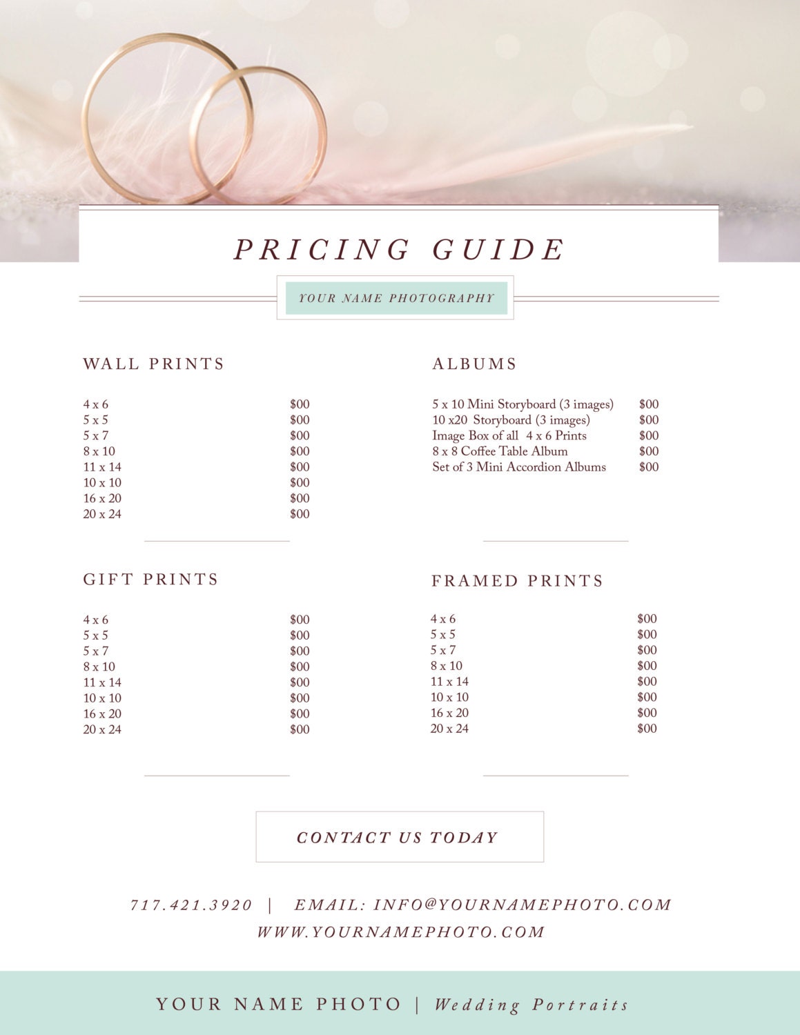 Photography Price Sheet Wedding Photography Pricing List | Etsy