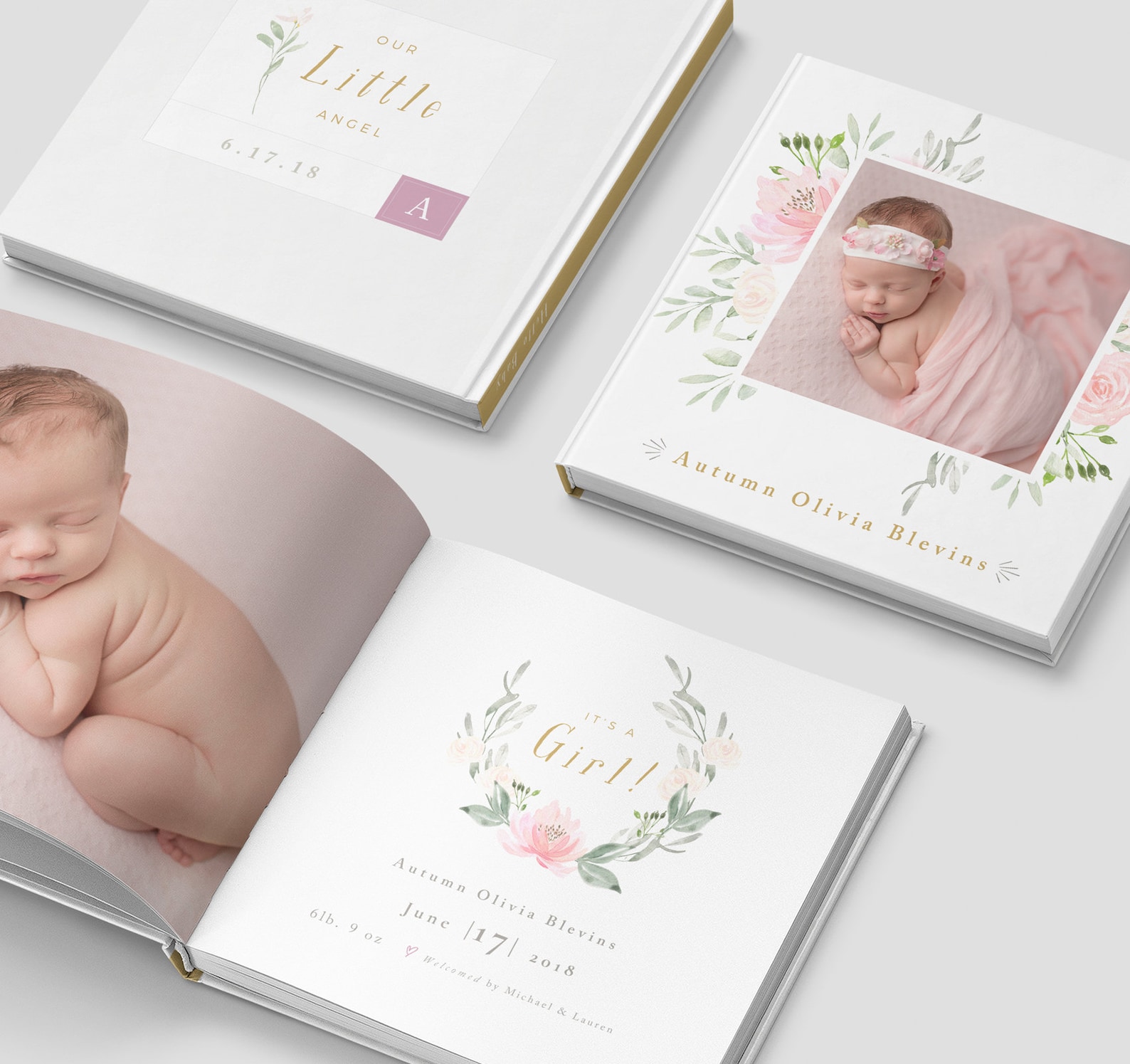 Baby Girl Photo Album Template, Floral Girls Newborn Album Template ...