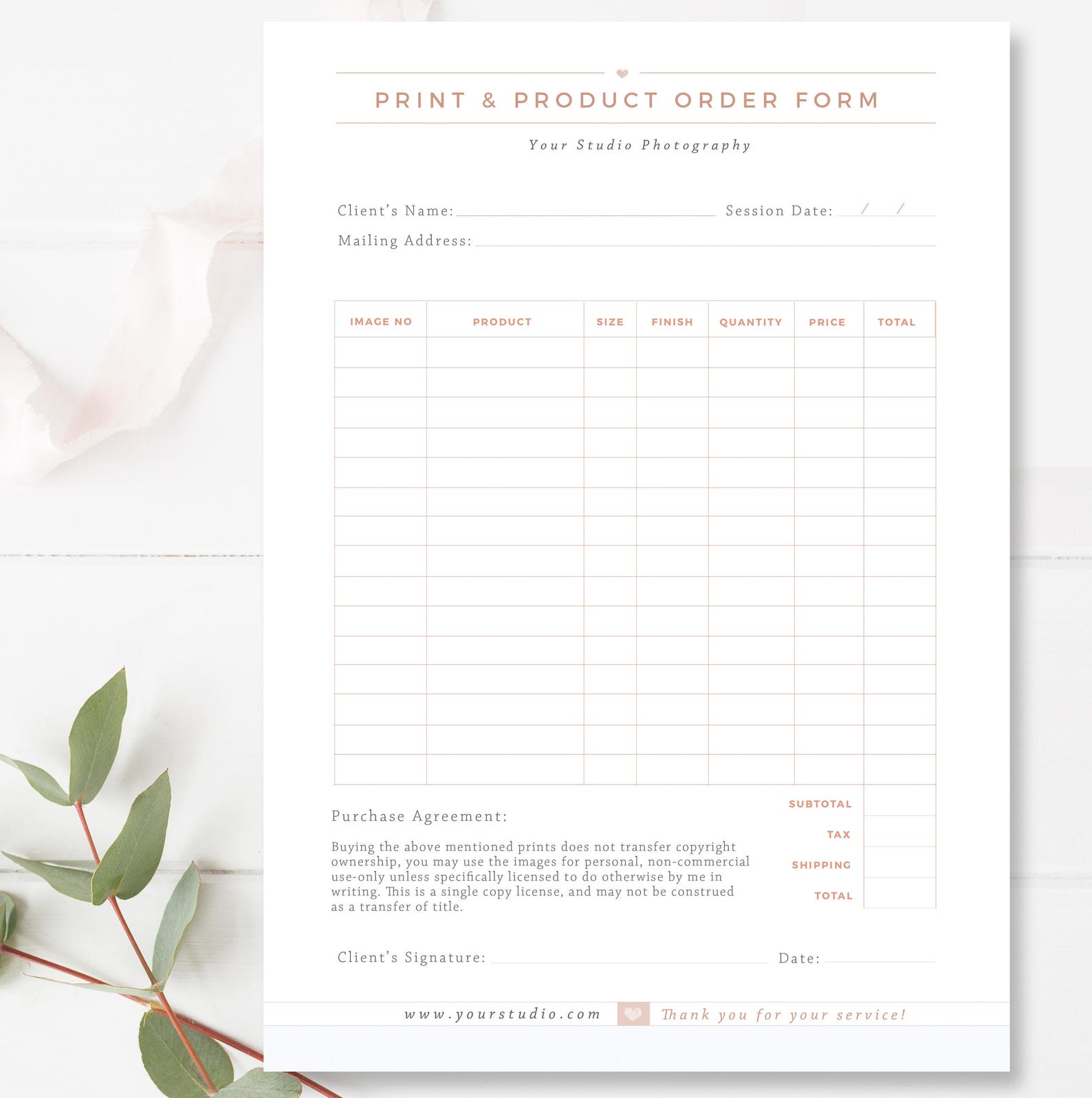 INSTANT DOWNLOAD Photography Order Form Template for - Etsy