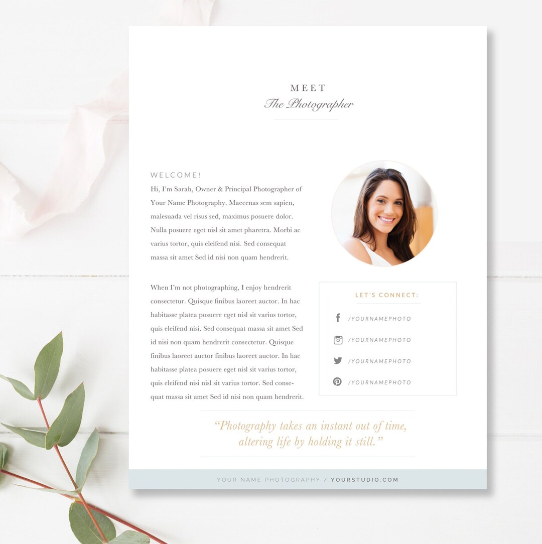 About Me Page Template for Photographers, Photo Marketing Materials ...