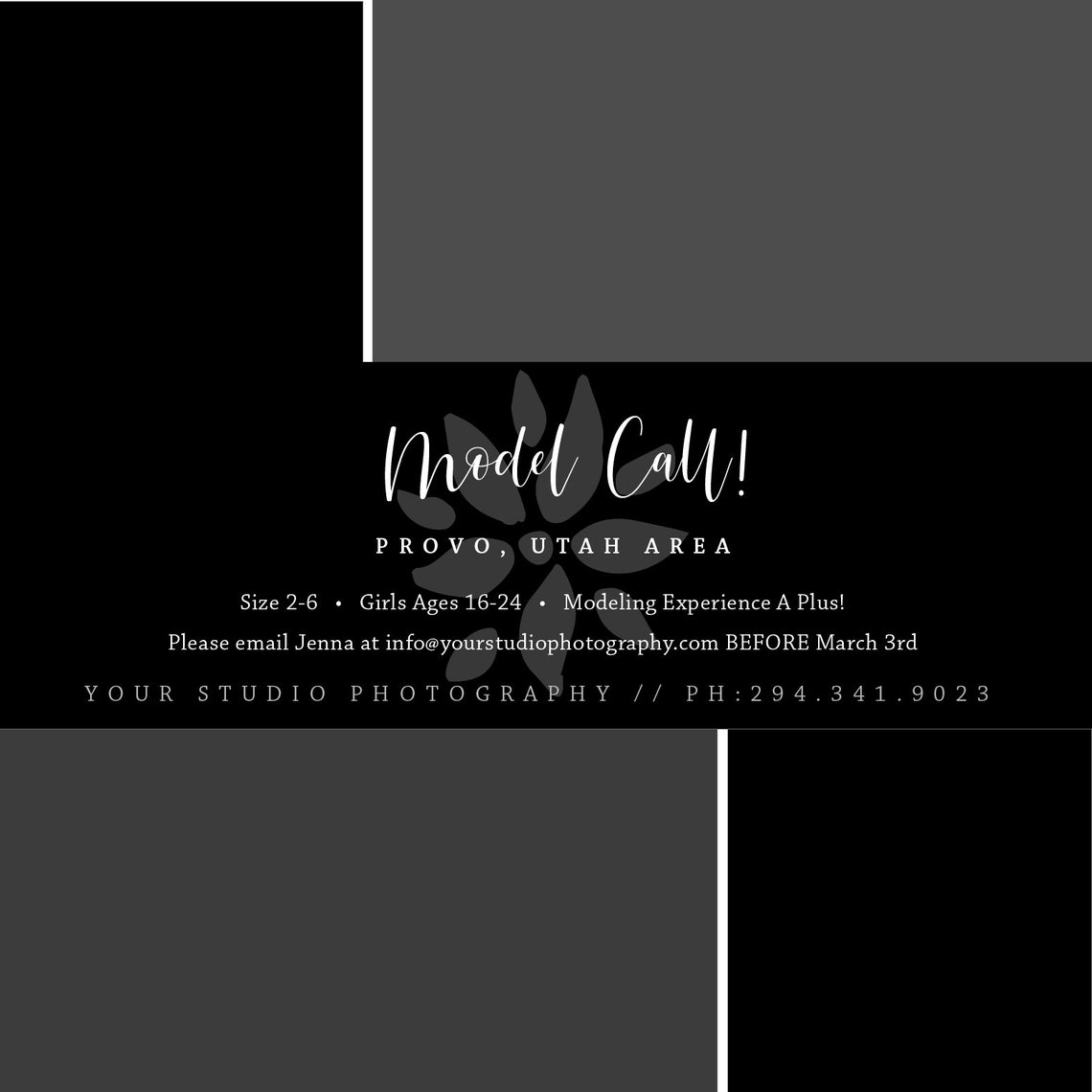 5x5 Model Call Template Photography Casting Cal Photography | Etsy