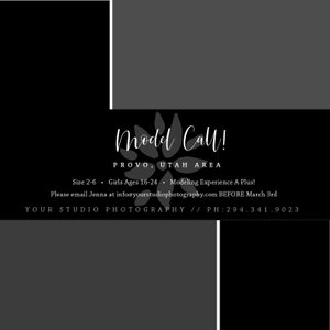 5x5 Model Call Template, Photography Casting Cal, Photography Model ...