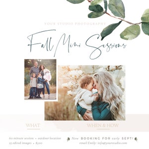 Fall Mini Session Marketing Bundle, Watercolor Fall Minis Template ...