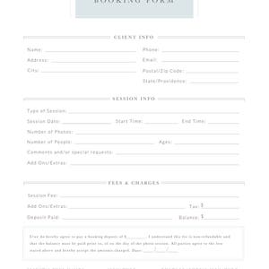 Client Booking Form, Business Forms for Photographers, Photoshop ...