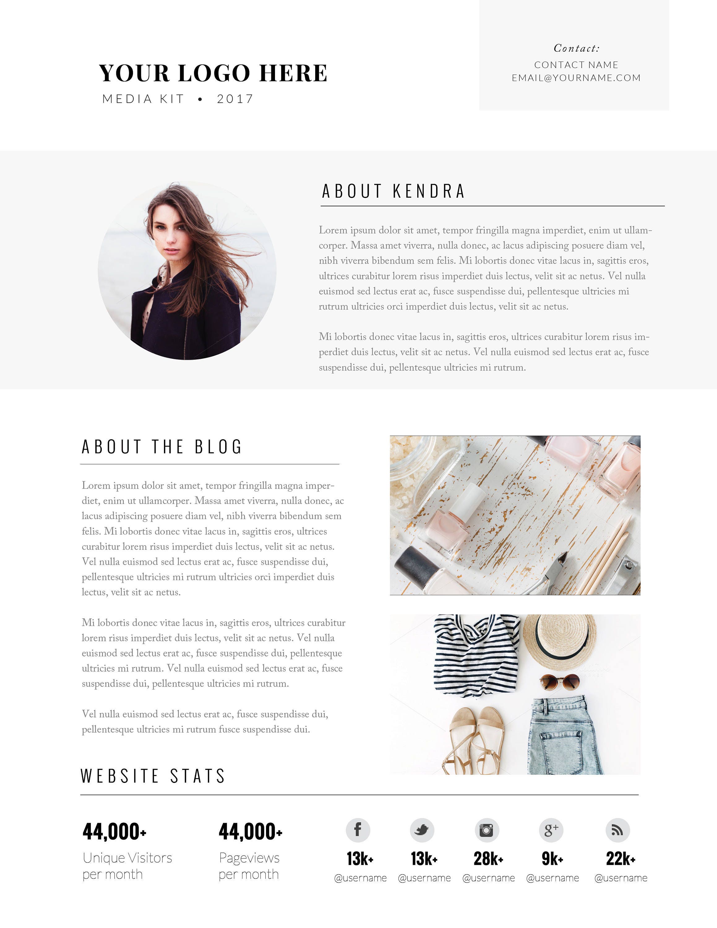 Media Kit Template 2 Page Blogger Media Kit Blog Media Press | Etsy
