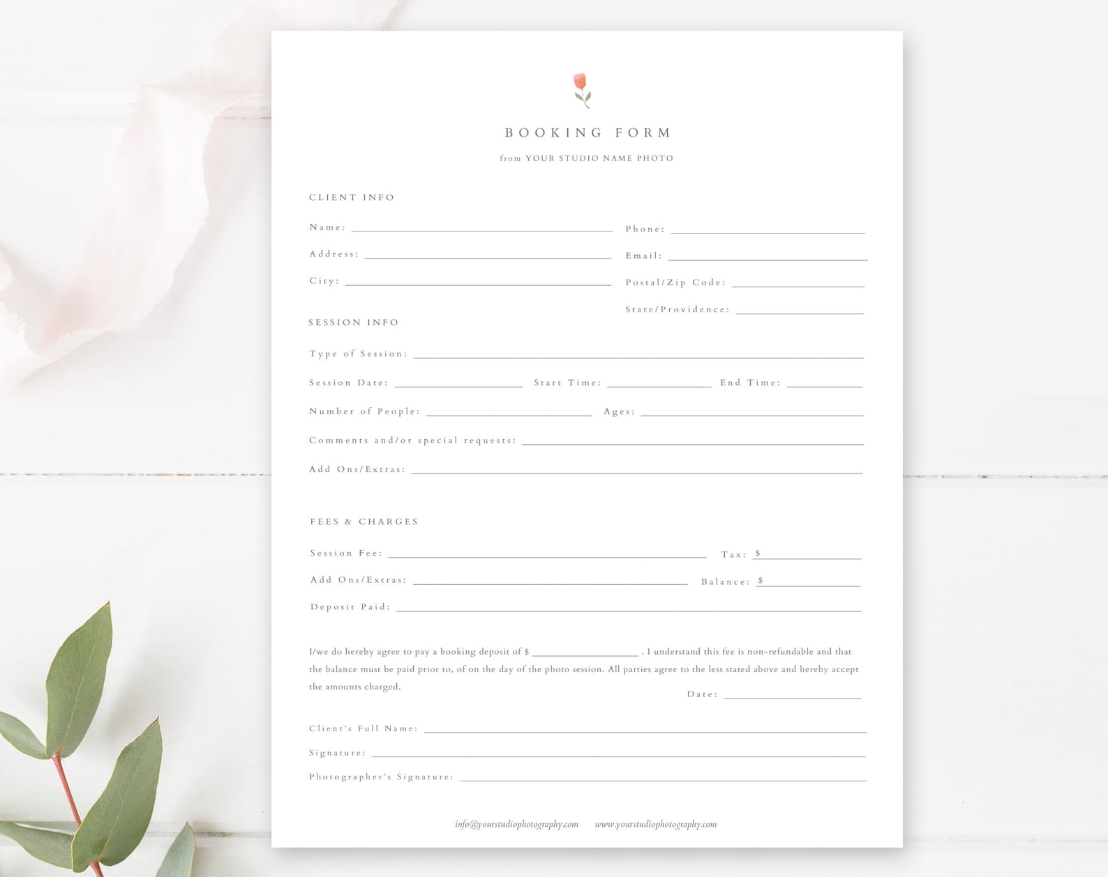 Photography Booking Form Template Sign-up Form Photography - Etsy