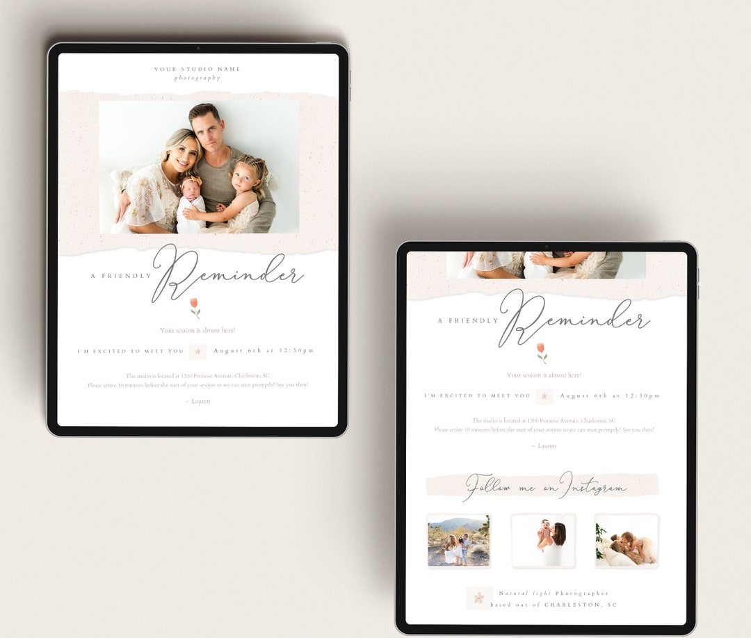 Session Reminder Email Template for Photographers, Photography Email ...