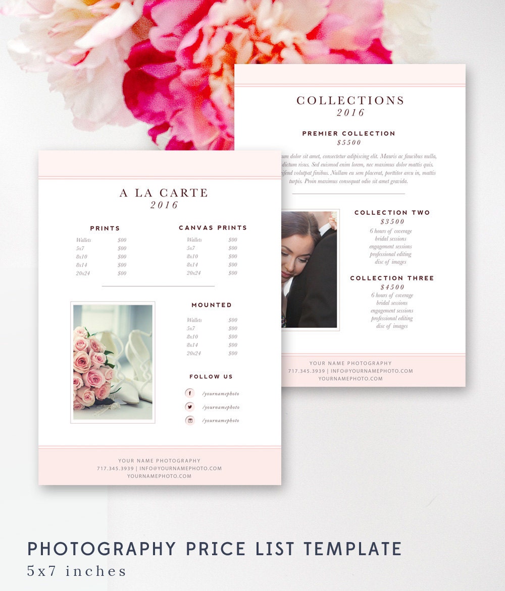 Photography Price List Template Pricing Sheet Guide Wedding | Etsy