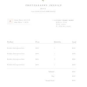 Photography Invoice for Photoshop Users, Invoice Template, Photography ...