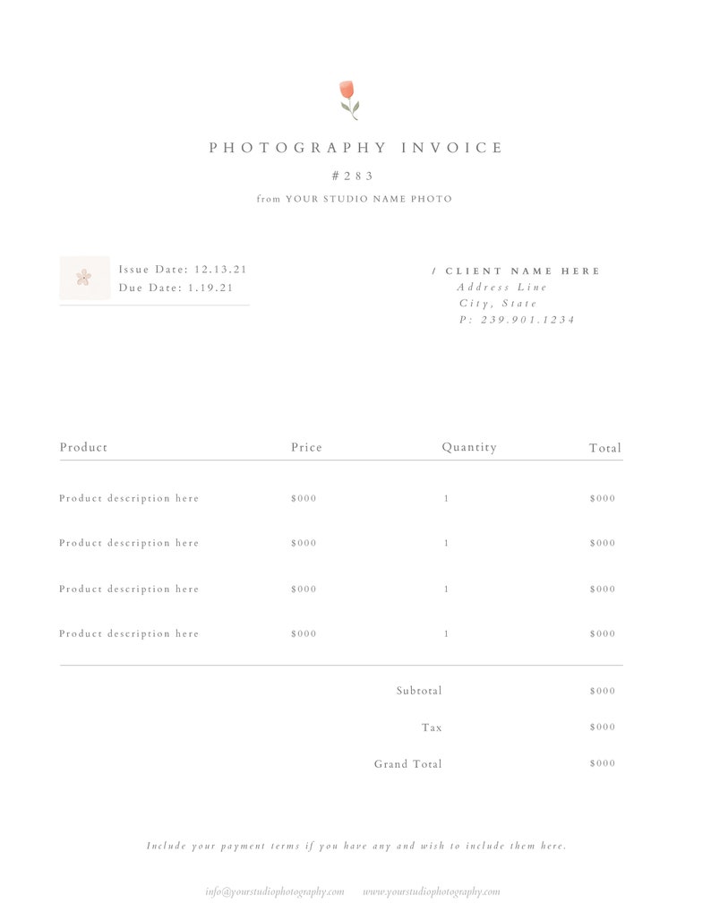 Photography Invoice for Photoshop Users Invoice Template - Etsy
