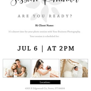 INSTANT DOWNLOAD! Photography Session Reminder Template, Client ...