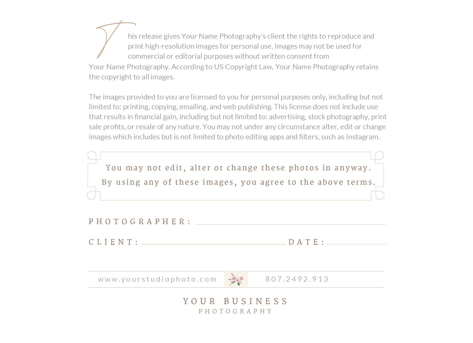 Print Release Template for Photographers & Creatives - Etsy