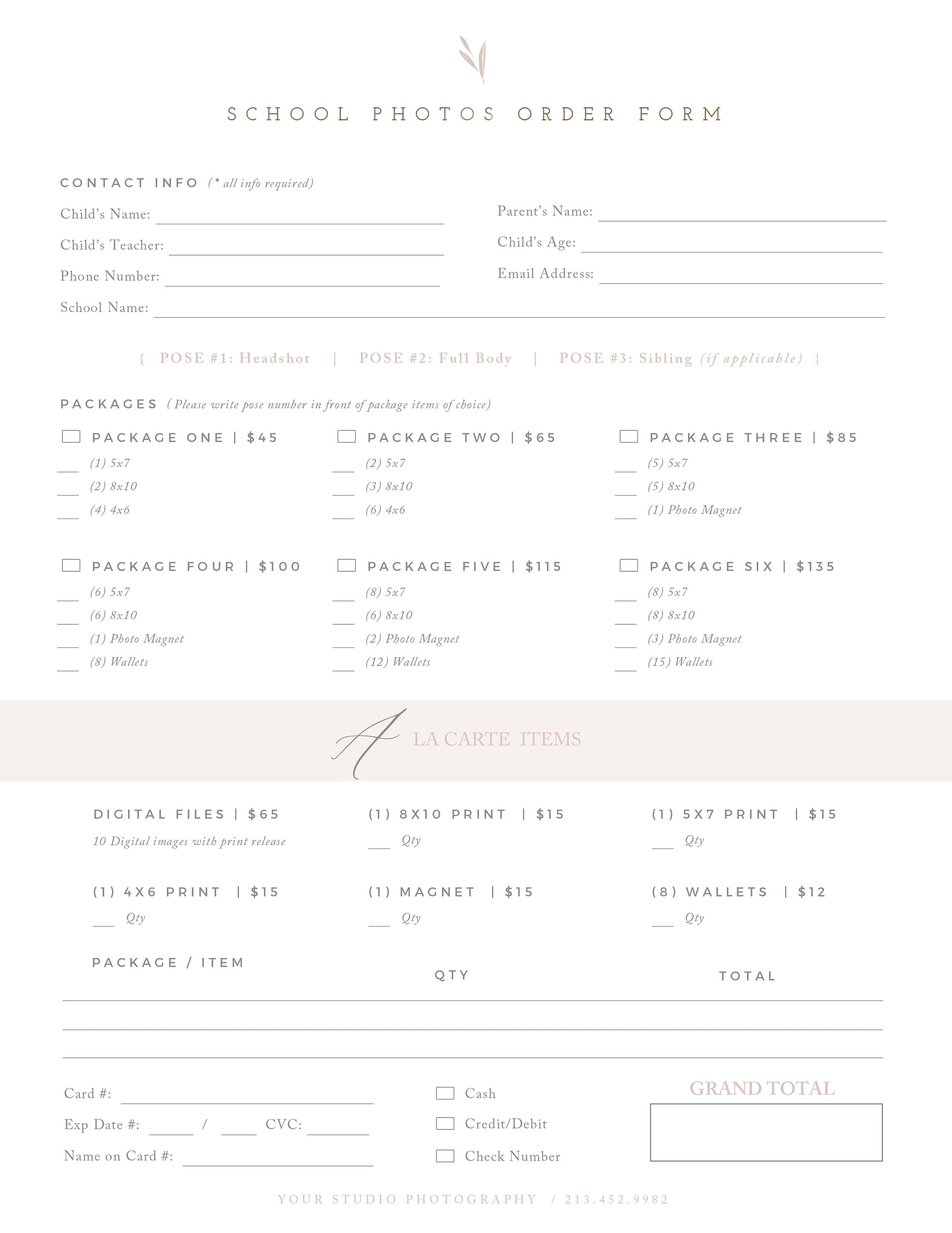 School Photography Order Form School Photographer Form | Etsy Australia