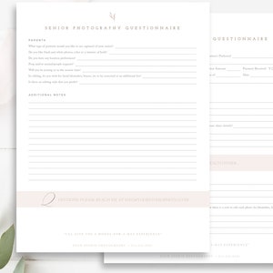 Editable Senior Photography Questionnaire, Photography Business Forms ...