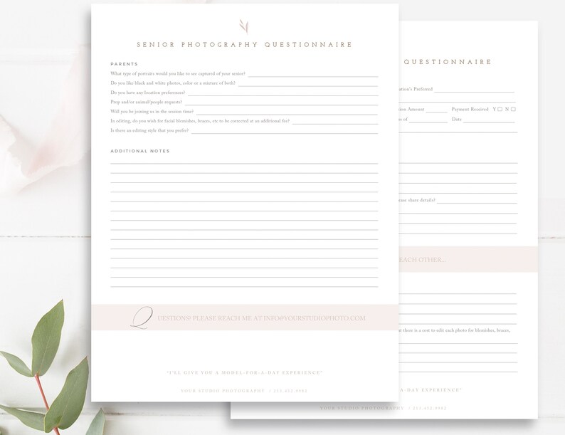 Editable Senior Photography Questionnaire Photography - Etsy