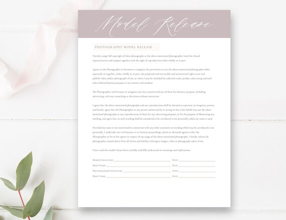 Photography Model Print Release Template Photography Form | Etsy