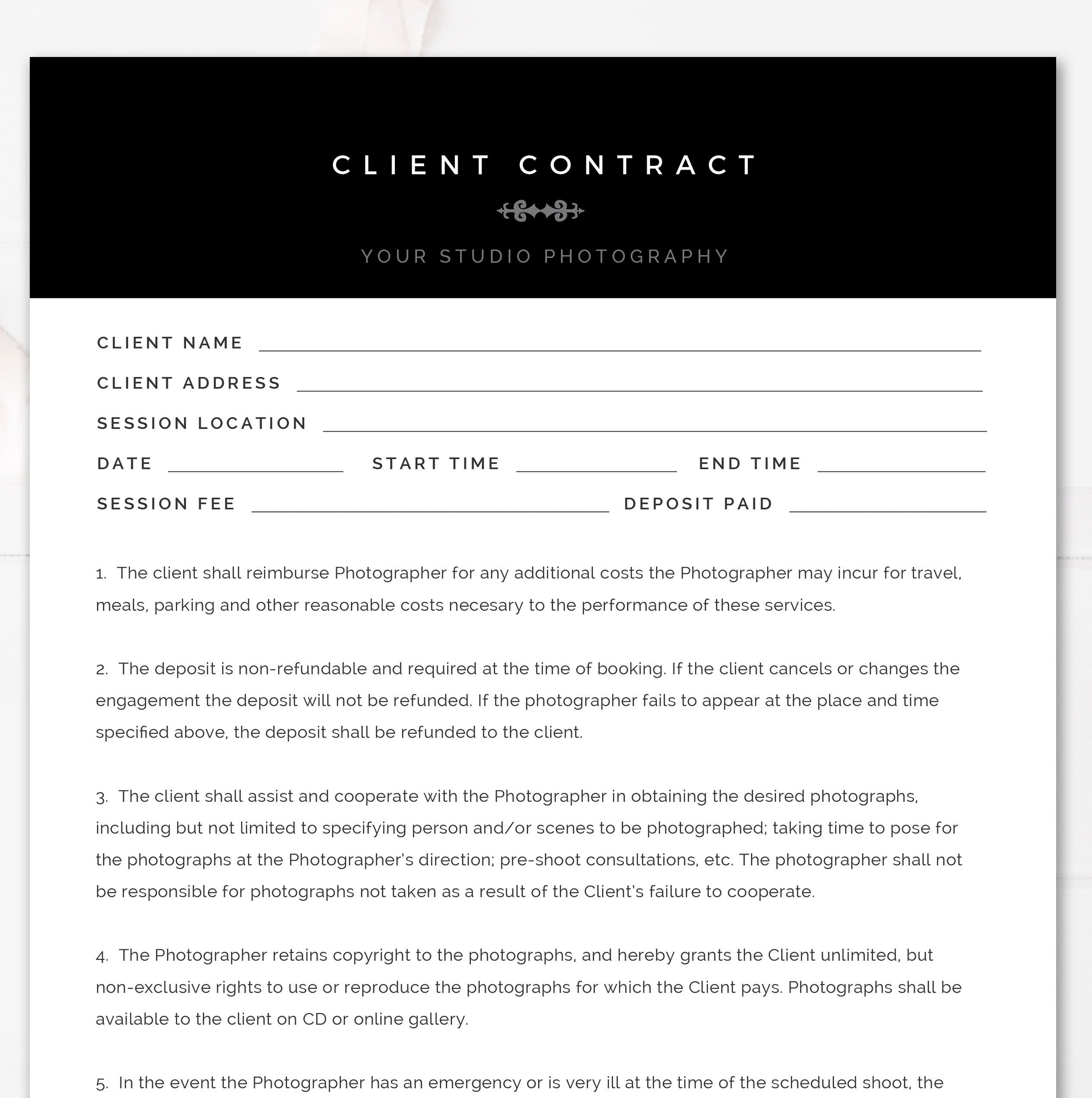 Templates PSD Photography Client Contract for PHOTOSHOP and WORD ...