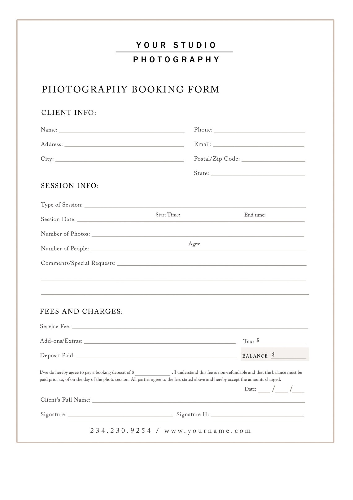Photography Booking Form Photographer Business Forms - Etsy