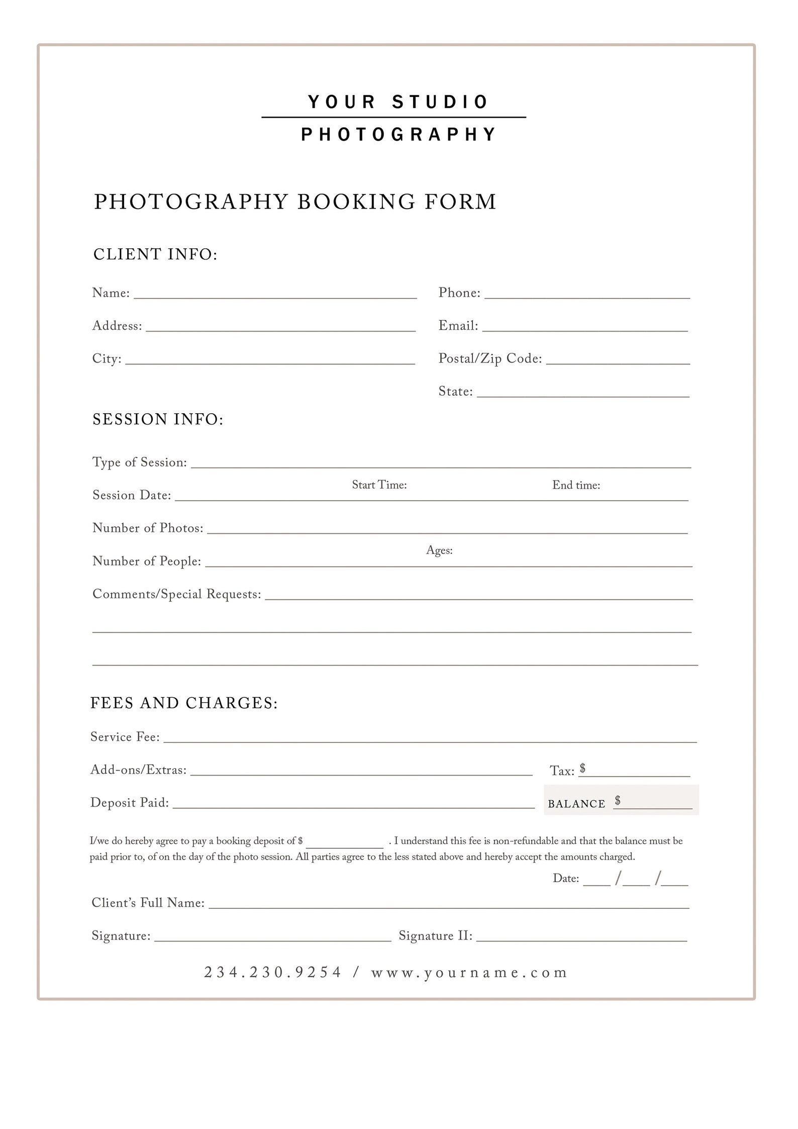 Photography Booking Form Photographer Business Forms - Etsy