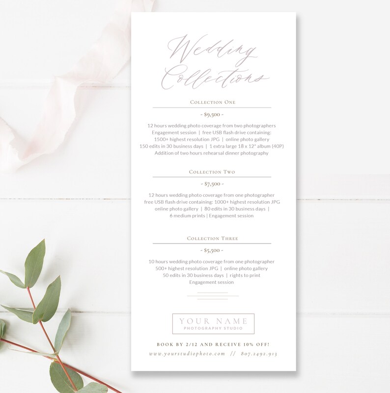 Rack Card Template for Photographers Wedding Photographer | Etsy