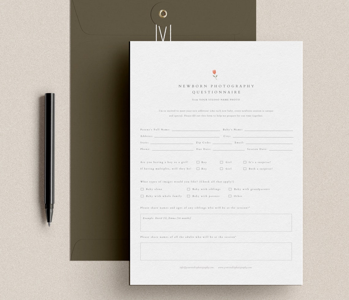 Newborn Photography Session Questionnaire Photography | Etsy