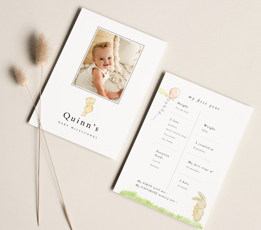 Baby's First Year Milestone Card, 1st Year Milestone Card, Baby ...