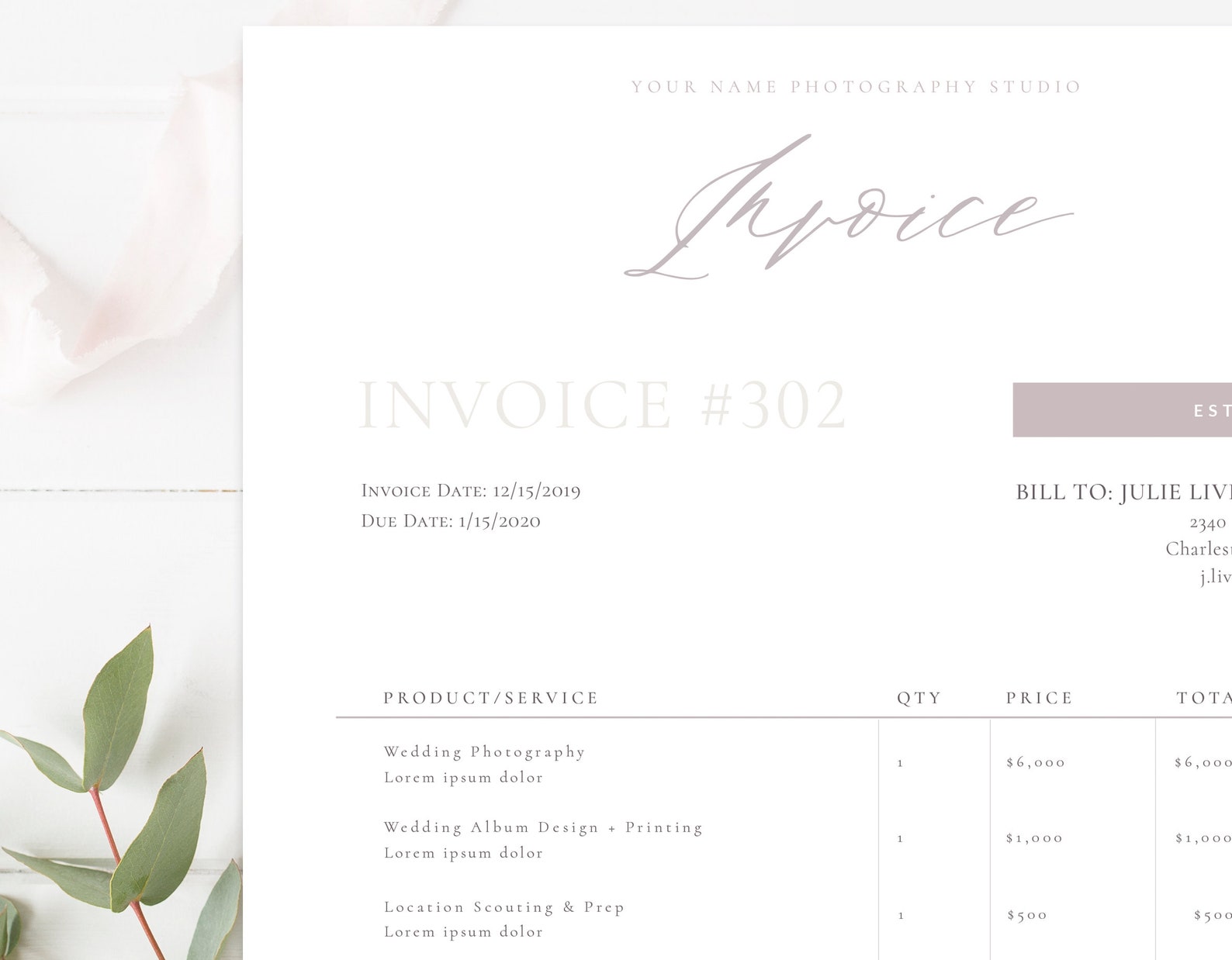 Invoice Design Receipt Photography Invoice for Photoshop and - Etsy