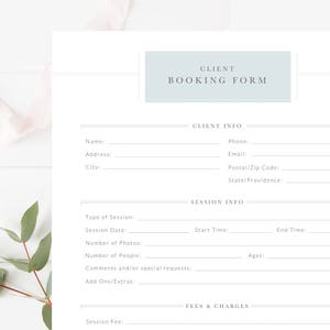Client Booking Form, Business Forms for Photographers, Photoshop ...