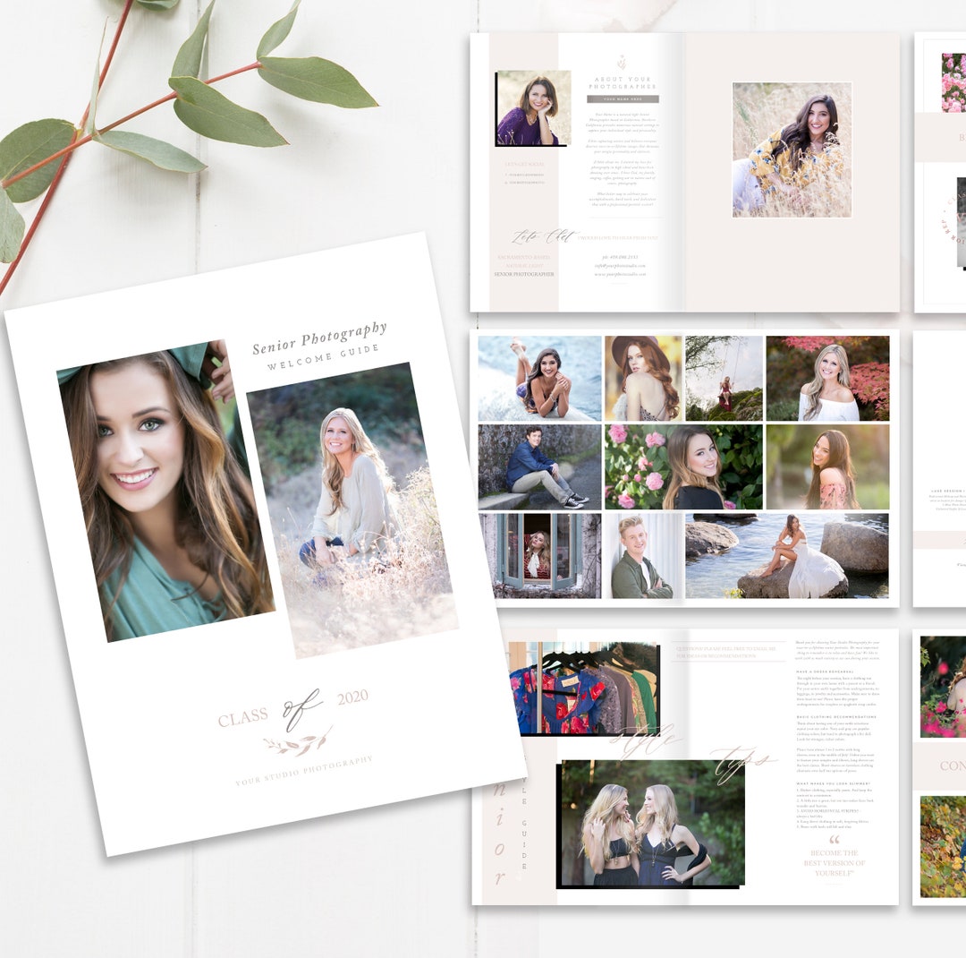 Senior Photography Magazine Template, Blush Senior Welcome Guide ...