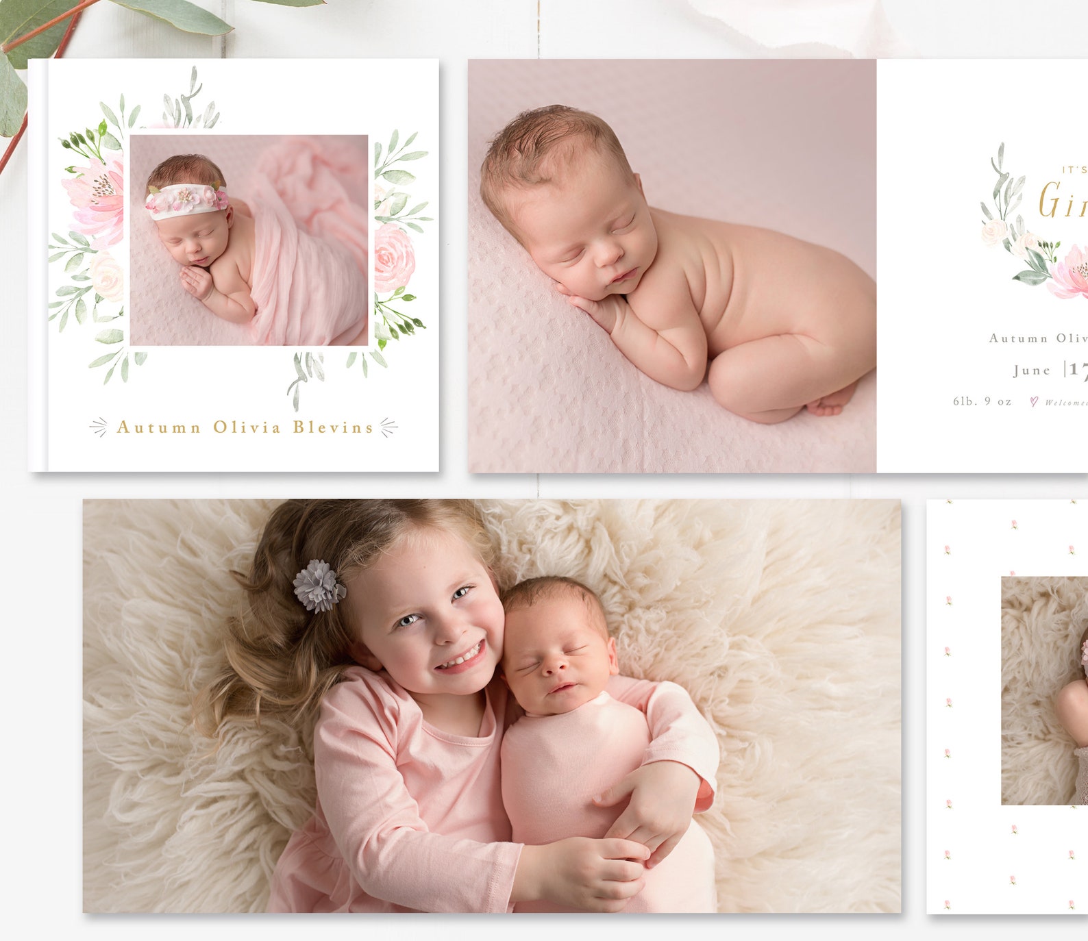 Baby Girl Photo Album Template, Floral Girls Newborn Album Template ...