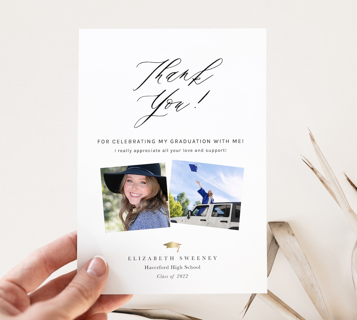 Graduation Thank You Photo Card Template Thank You Note High | Etsy