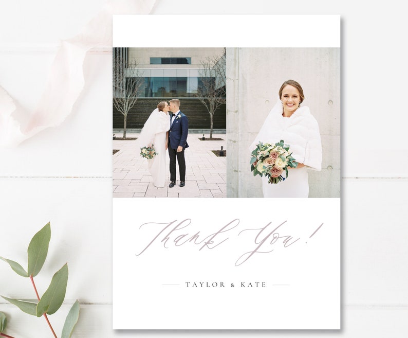 Modern Script Wedding Thank You Card Template Photo Thank You | Etsy