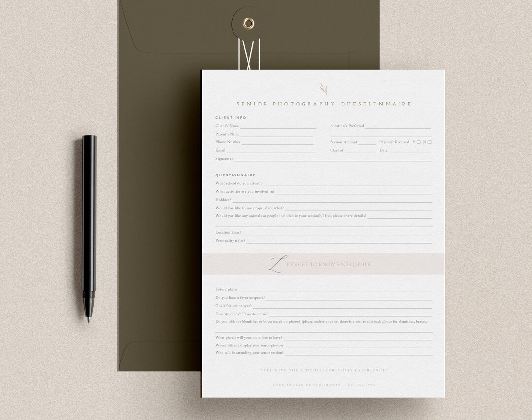 Editable Senior Photography Questionnaire, Photography Business Forms ...