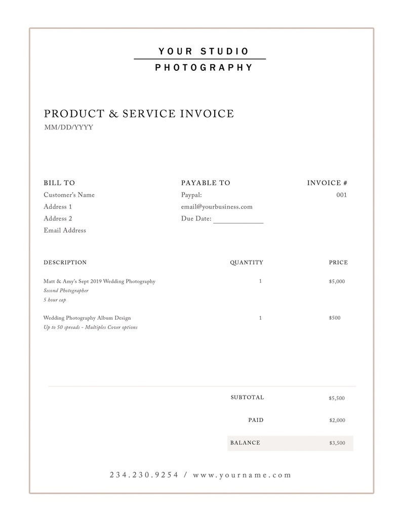 Photography Invoice Template Invoice Template Printable | Etsy