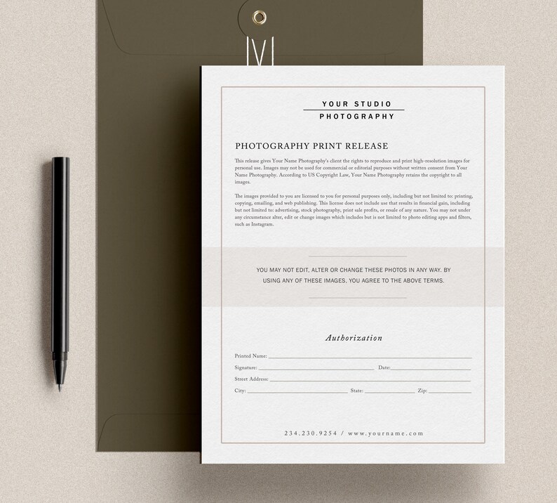 Photography Print Release Form Template Photo Release - Etsy