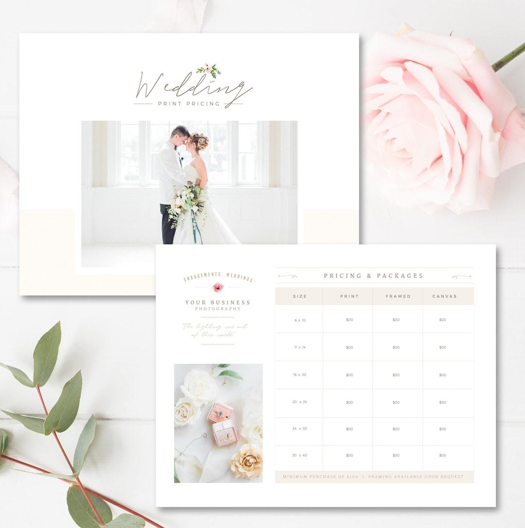 Price List Template for Wedding Photographer, Print Packages Pricing ...