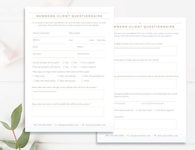 Newborn Session Questionnaire Pre-session Questionnaire | Etsy