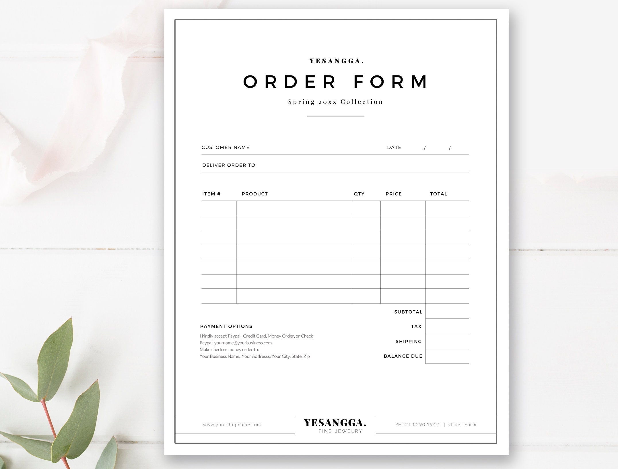Canva Photoshop Ms Word Minimalist Order Form Template Etsy Canada ...