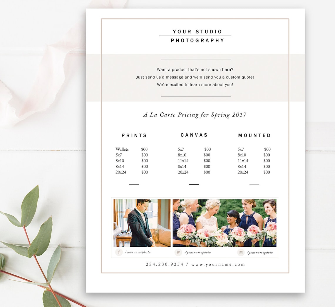 Wedding Photographer Price List Template Set Pricing Guide - Etsy