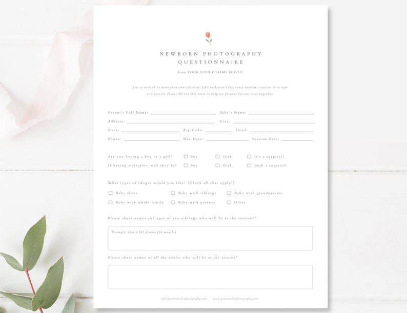 Newborn Photography Session Questionnaire Photography - Etsy