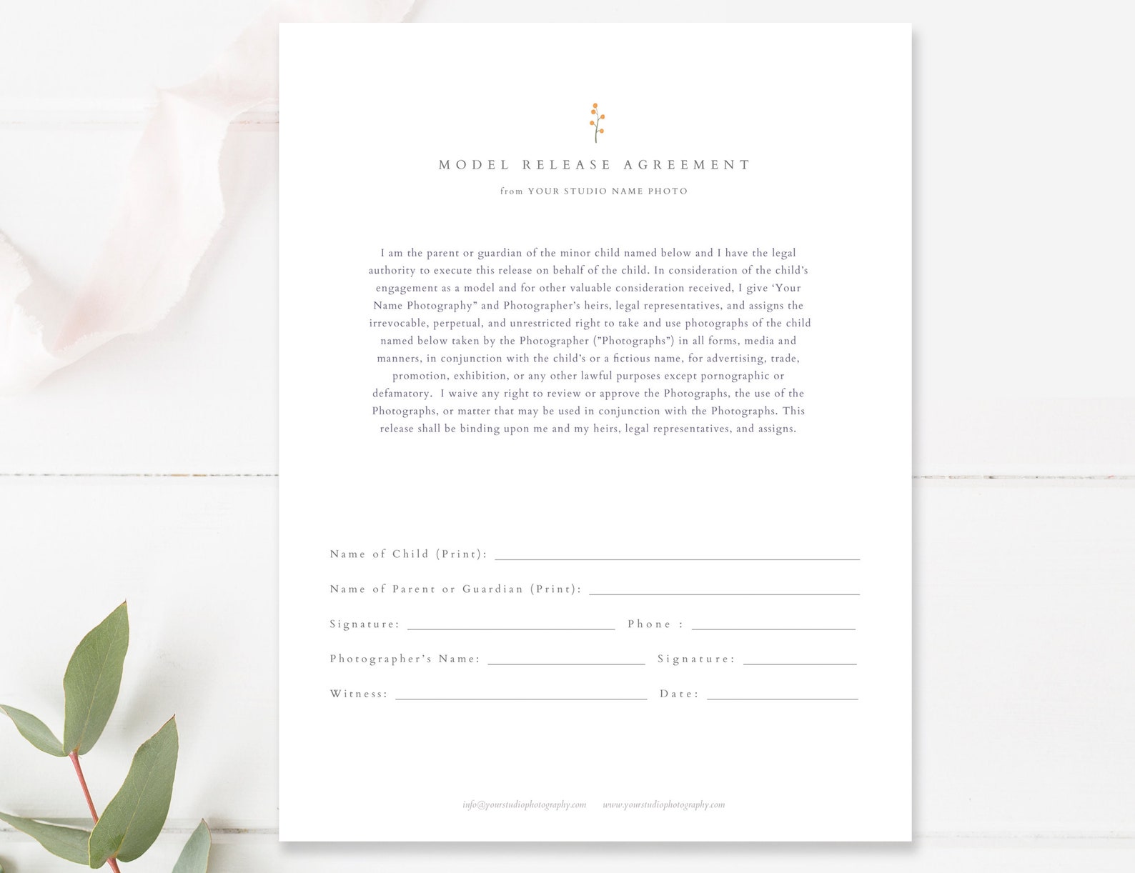 Model Release Agreement Form Newborn Photography Model | Etsy