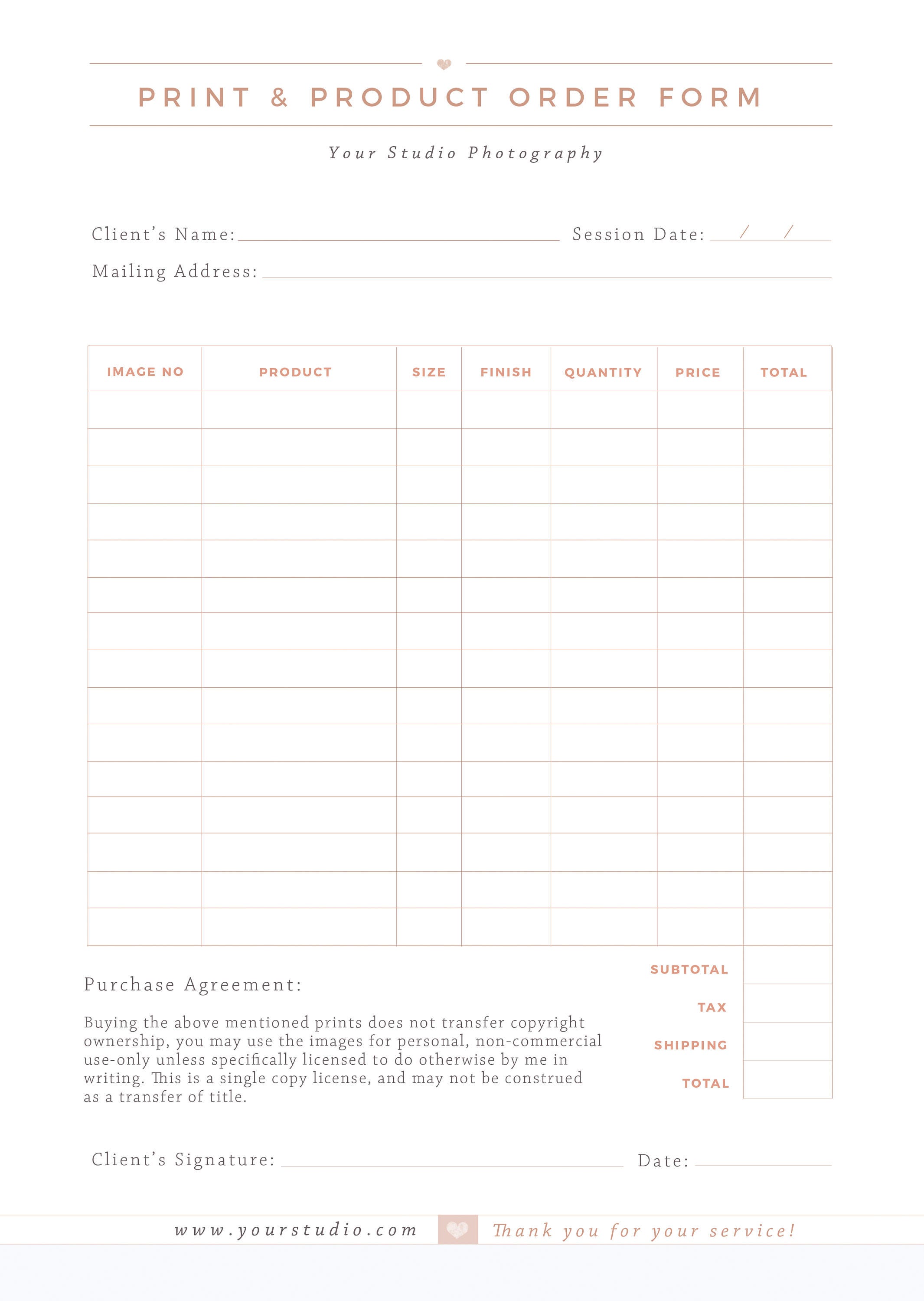 Purchase Order Form Template PSD Order Form Editable Instant Download ...