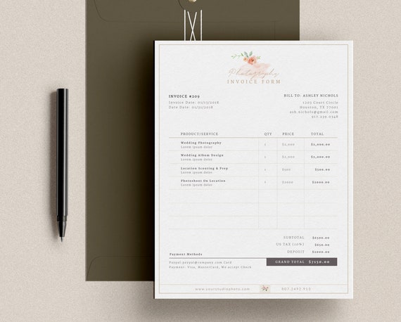 Invoice Template Invoice Design Receipt Photography Invoice | Etsy UK