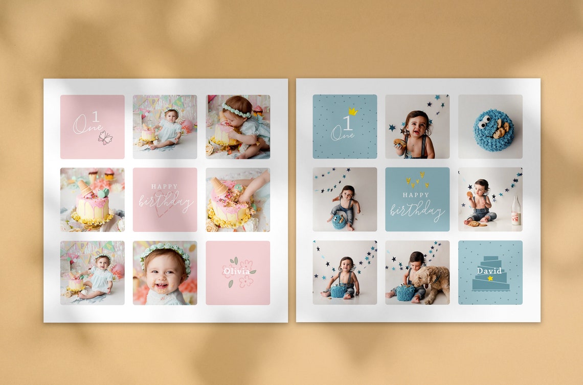 Cake Smash Photo Collage Template First Year Birthday - Etsy