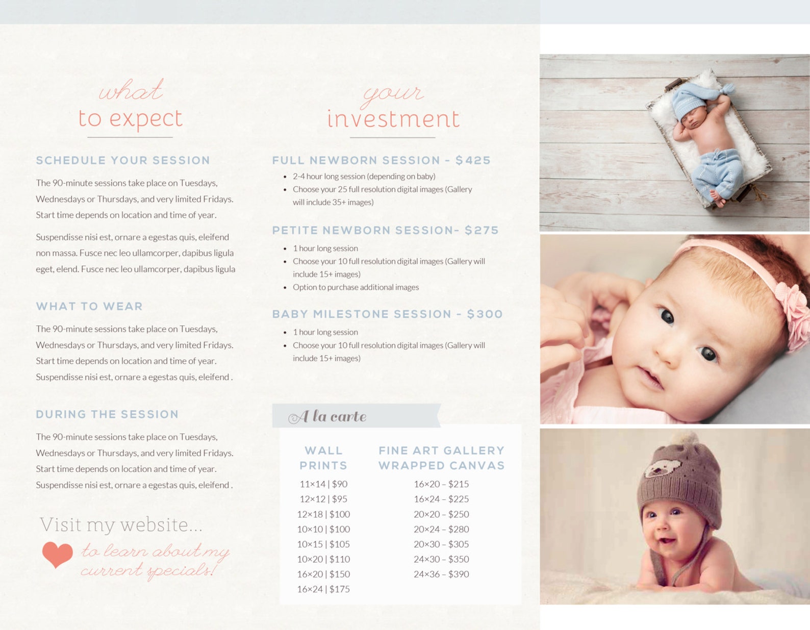 Newborn Trifold Brochure Flyer Photography Guide Newborn - Etsy