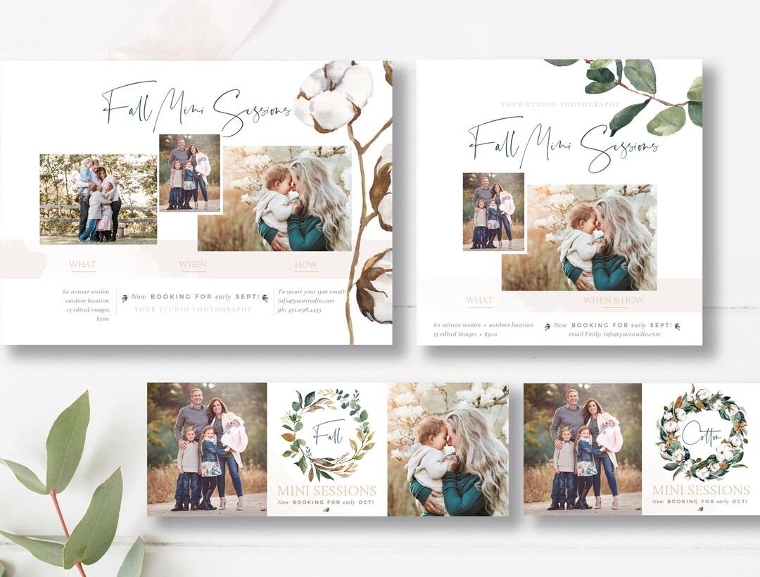 Fall Mini Session Marketing Bundle, Watercolor Fall Minis Template ...