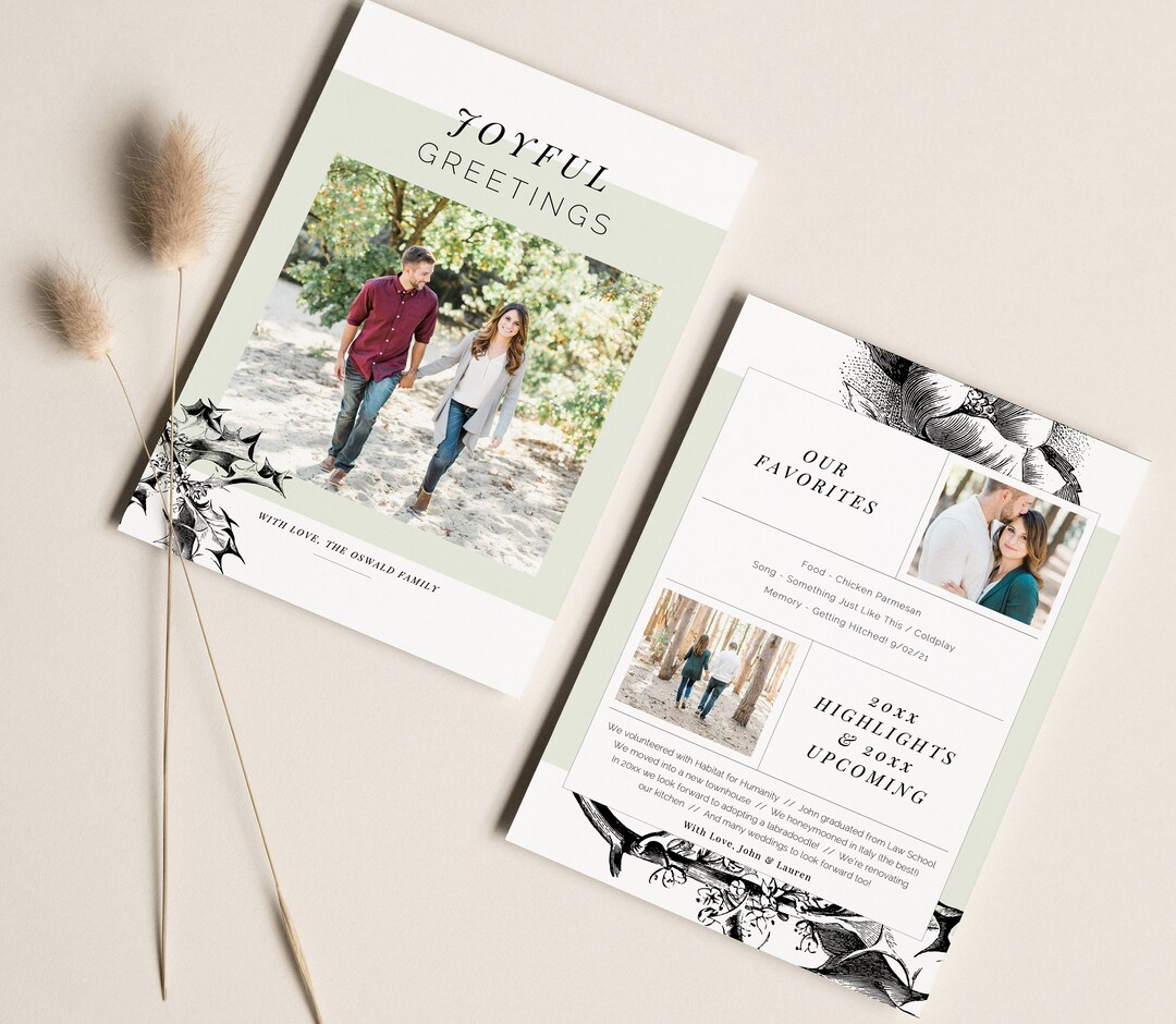 Year in Review Christmas Card Template, Vintage Holiday Photo Card ...