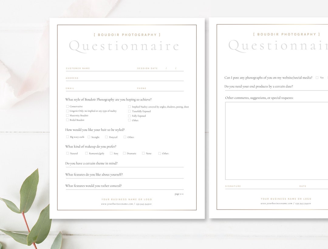 Boudoir Photography Questionnaire, Boudoir Questionnaire, Photographer ...